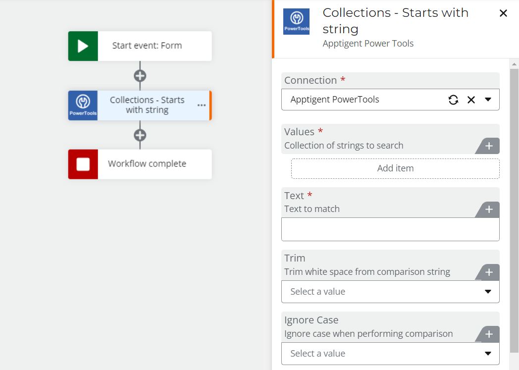 Starts With String Function Powertools Workflow Automation Plugin